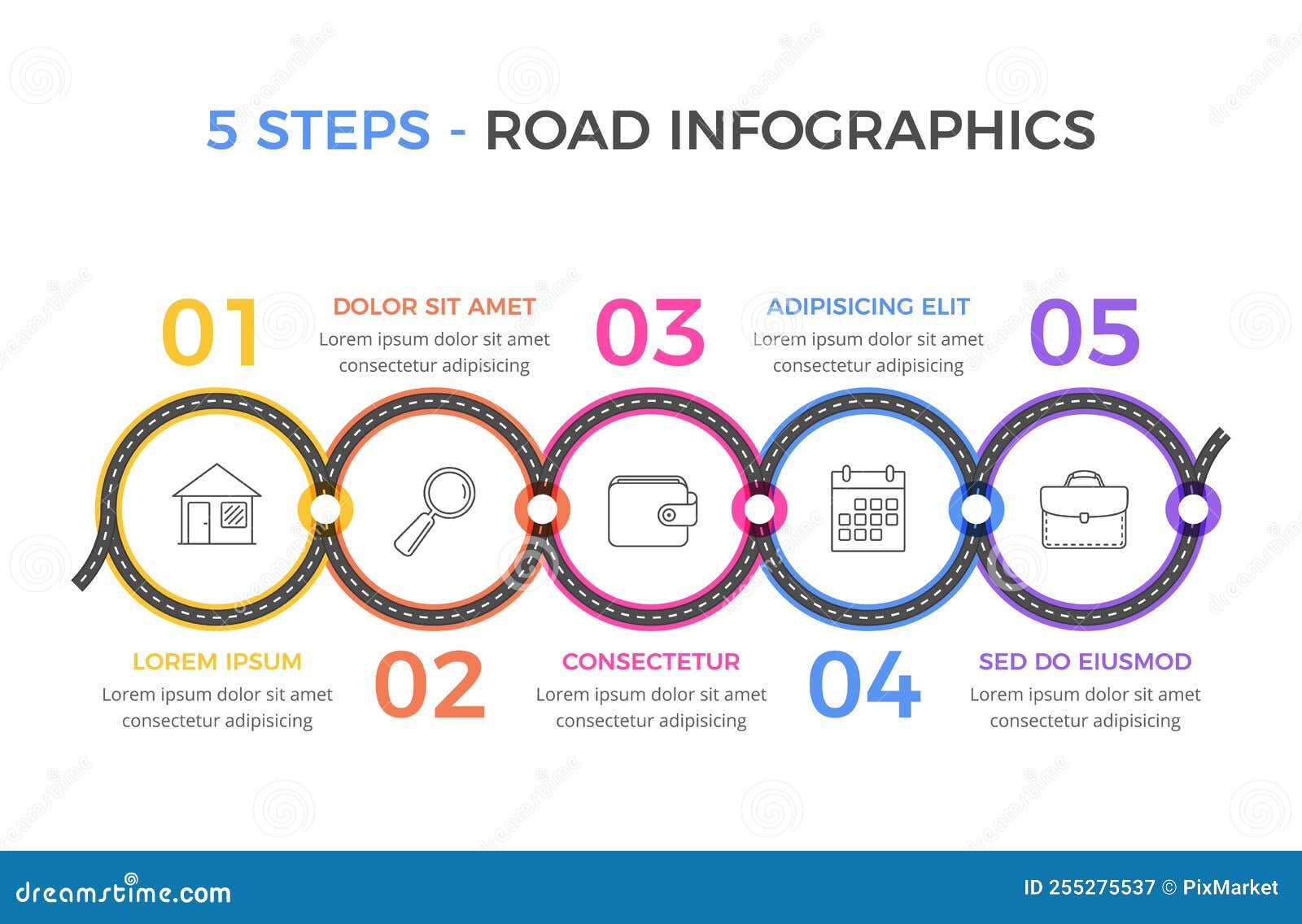 Road Infographics. Slight Bend In The Road With Markers On The Map ...