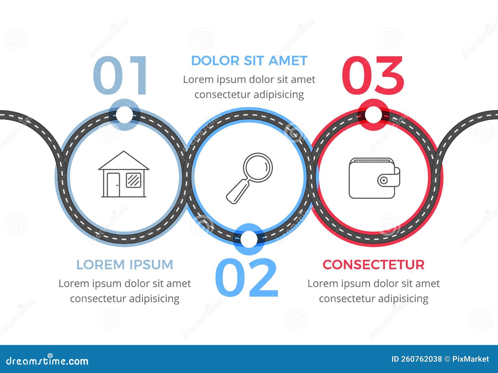 Road Infographics. Slight Bend In The Road With Markers On The Map ...