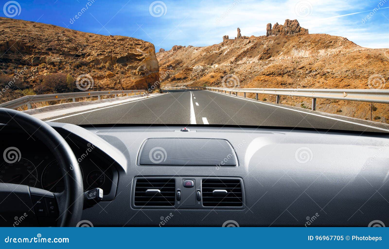 Road from inside the car stock image. Image of desert - 96967705