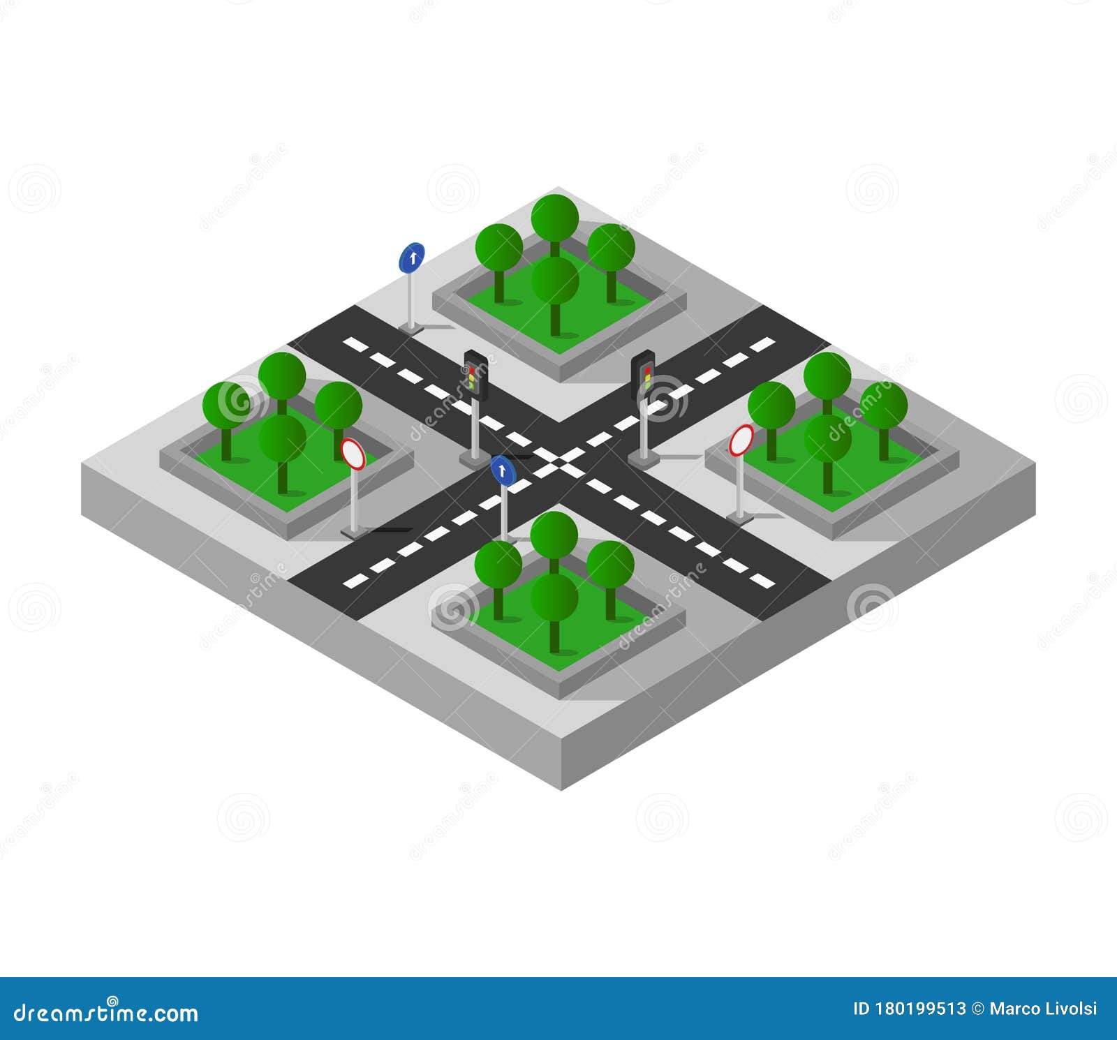 Road Intersection Isometric Icon Illustrated in Vector on White ...