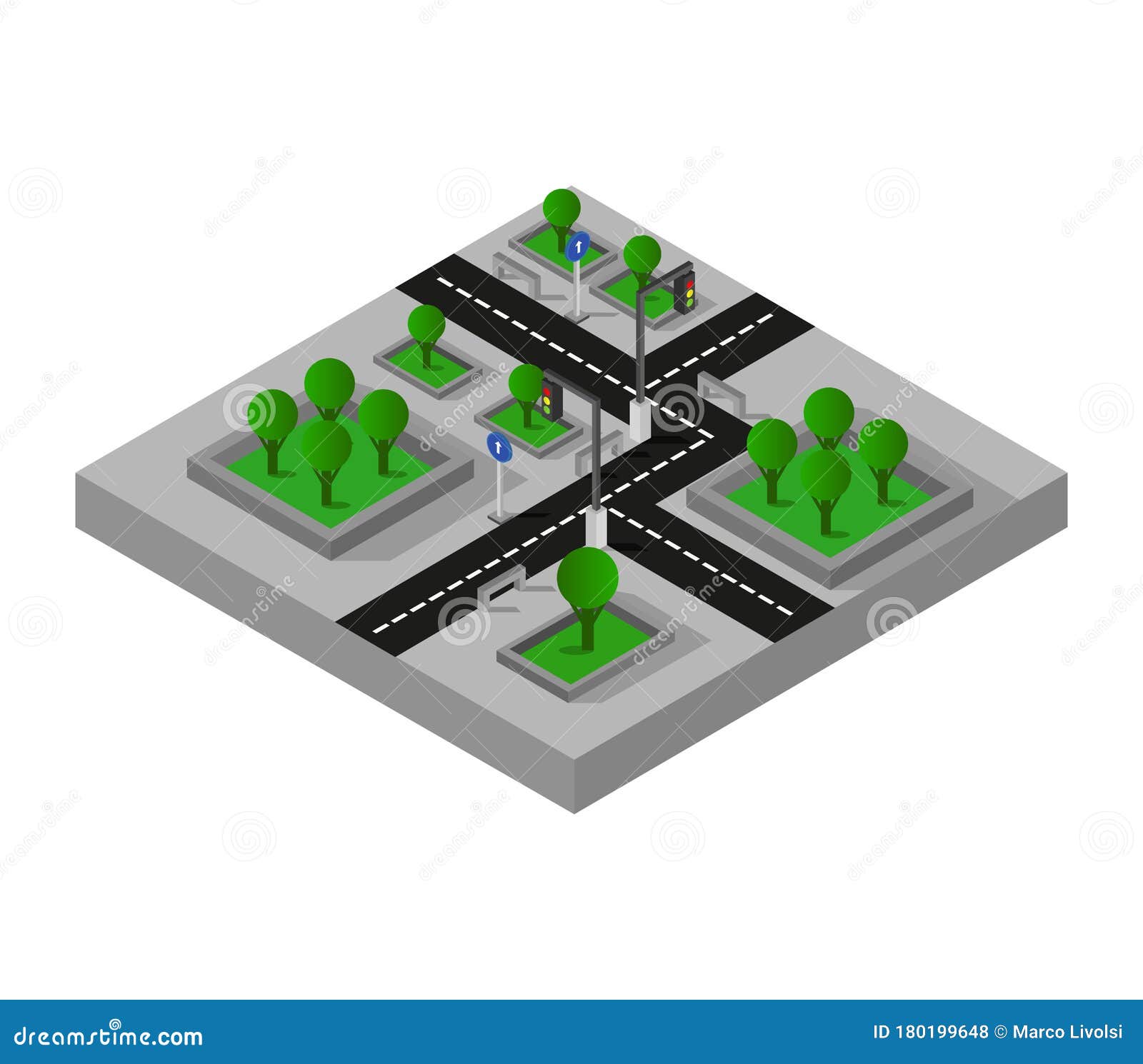 Road Intersection Isometric Icon Illustrated in Vector on White Background Stock Illustration ...