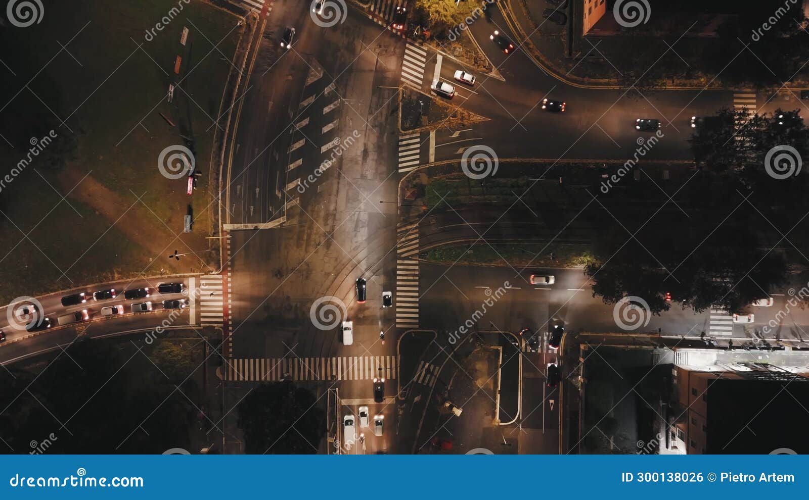 Road Intersection at Night from a Bird S Eye View Stock Footage - Video ...