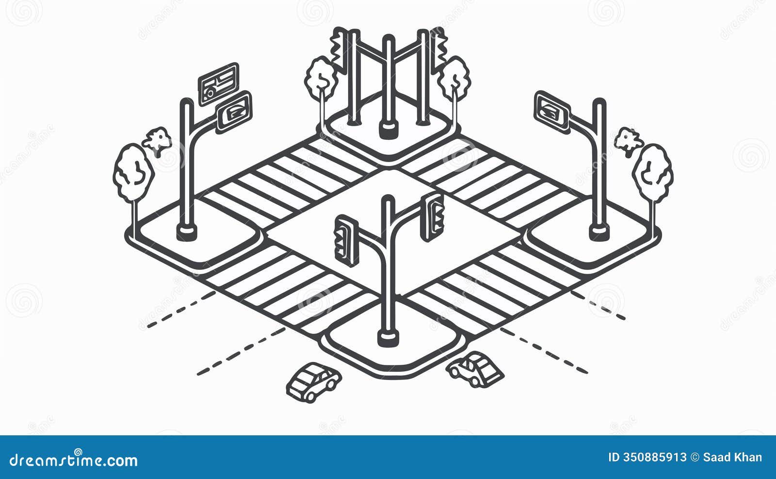 Road Intersection Vector Outline Icon for Traffic Management and Urban ...