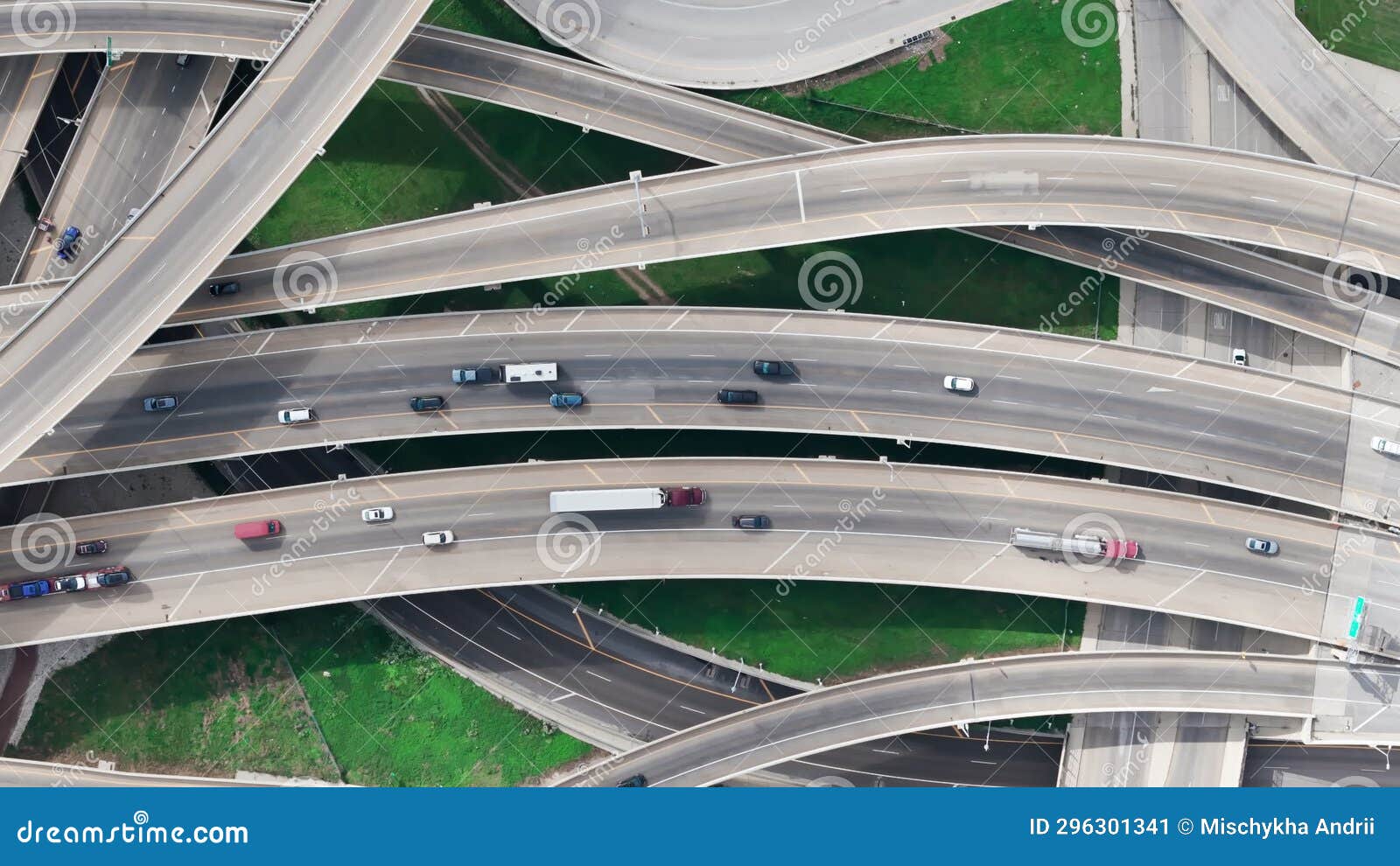 Road Intersection with Traffic on Multiple Flyovers. Drone Top Down ...