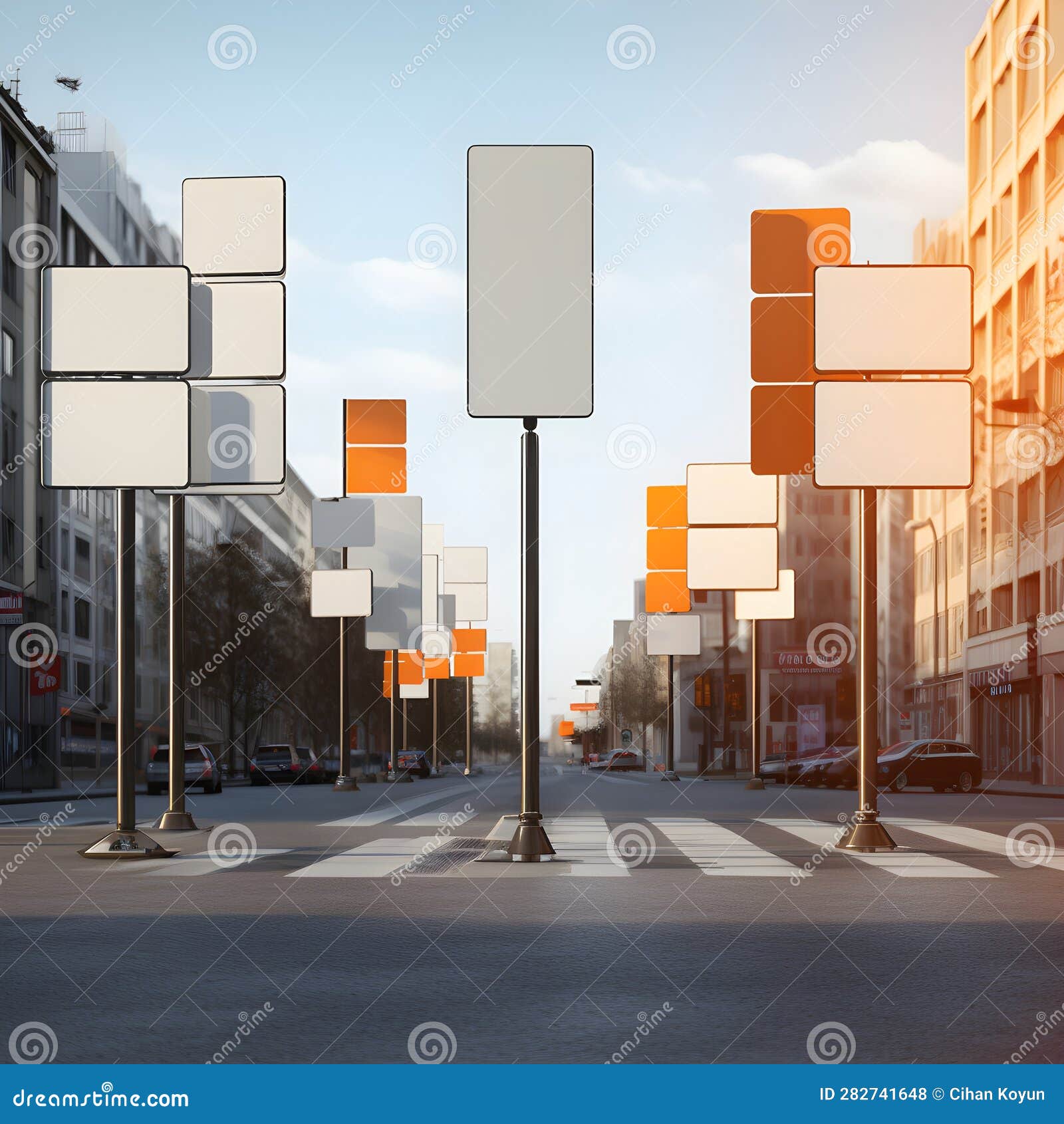 Road Intersections Equipped with Informative Signposts Stock ...