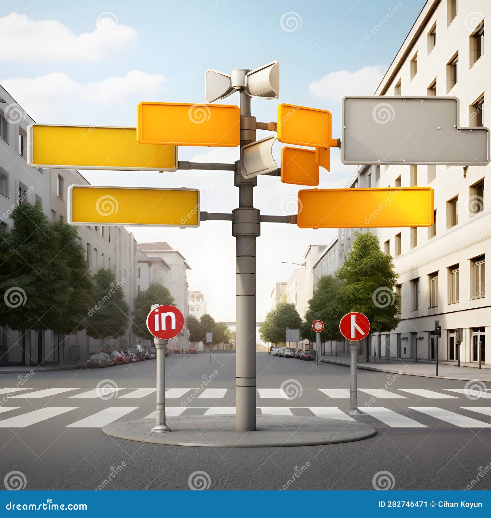 Road Intersections Equipped with Informative Signposts Stock ...