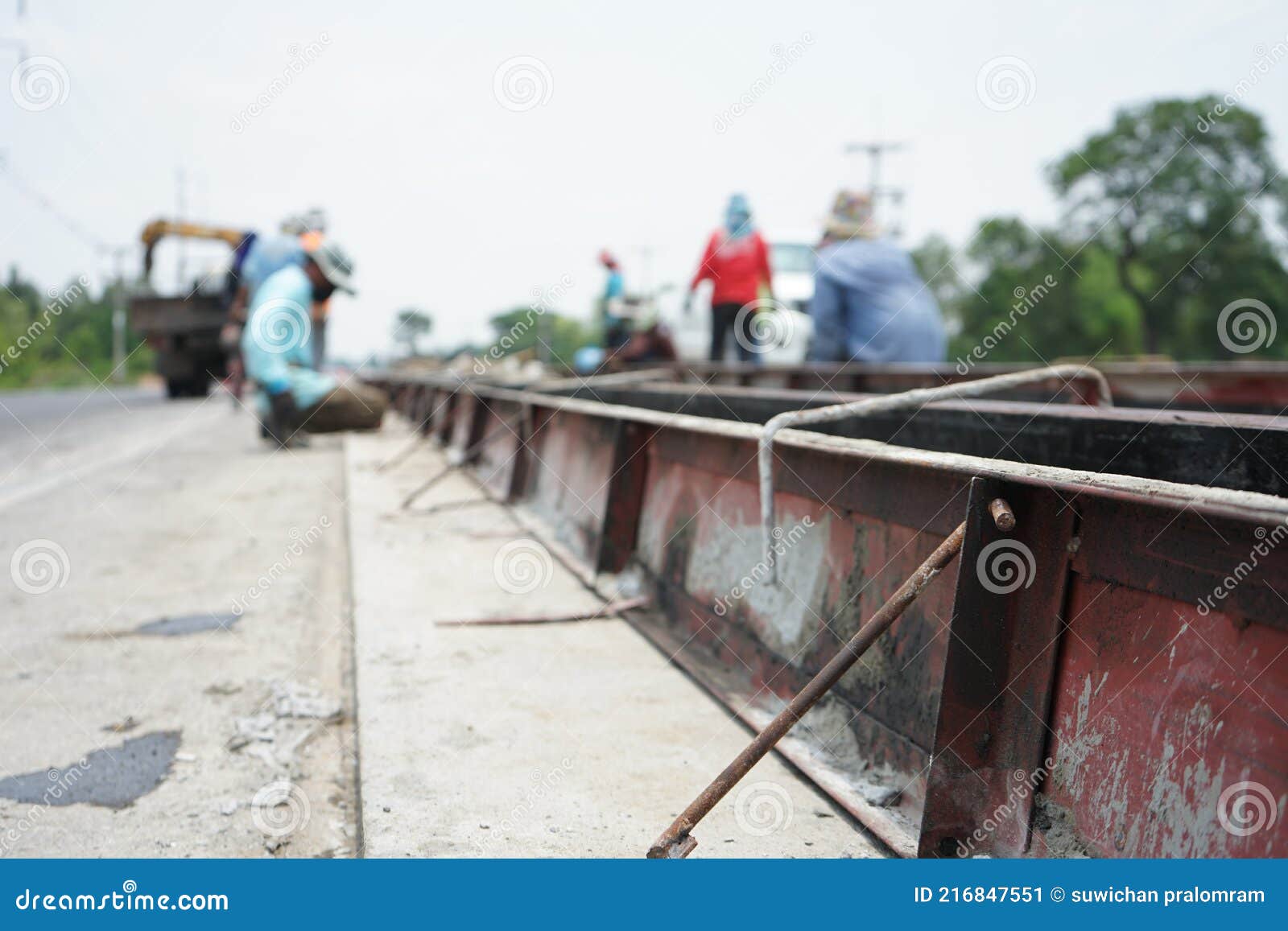 Road Island Construction by Installing Concrete Formwork Blurry Image ...