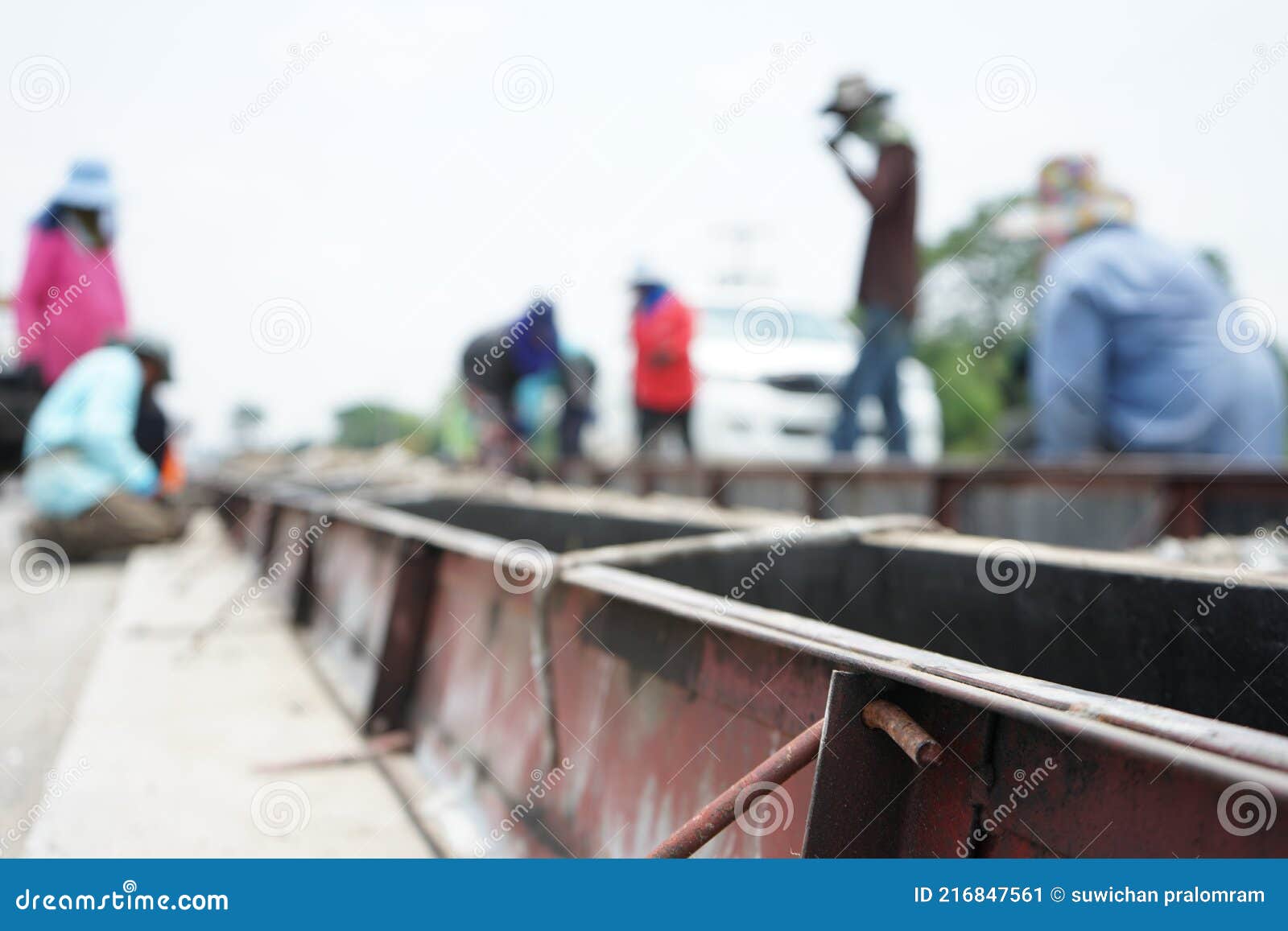 Road Island Construction by Installing Concrete Formwork Blurry Image ...