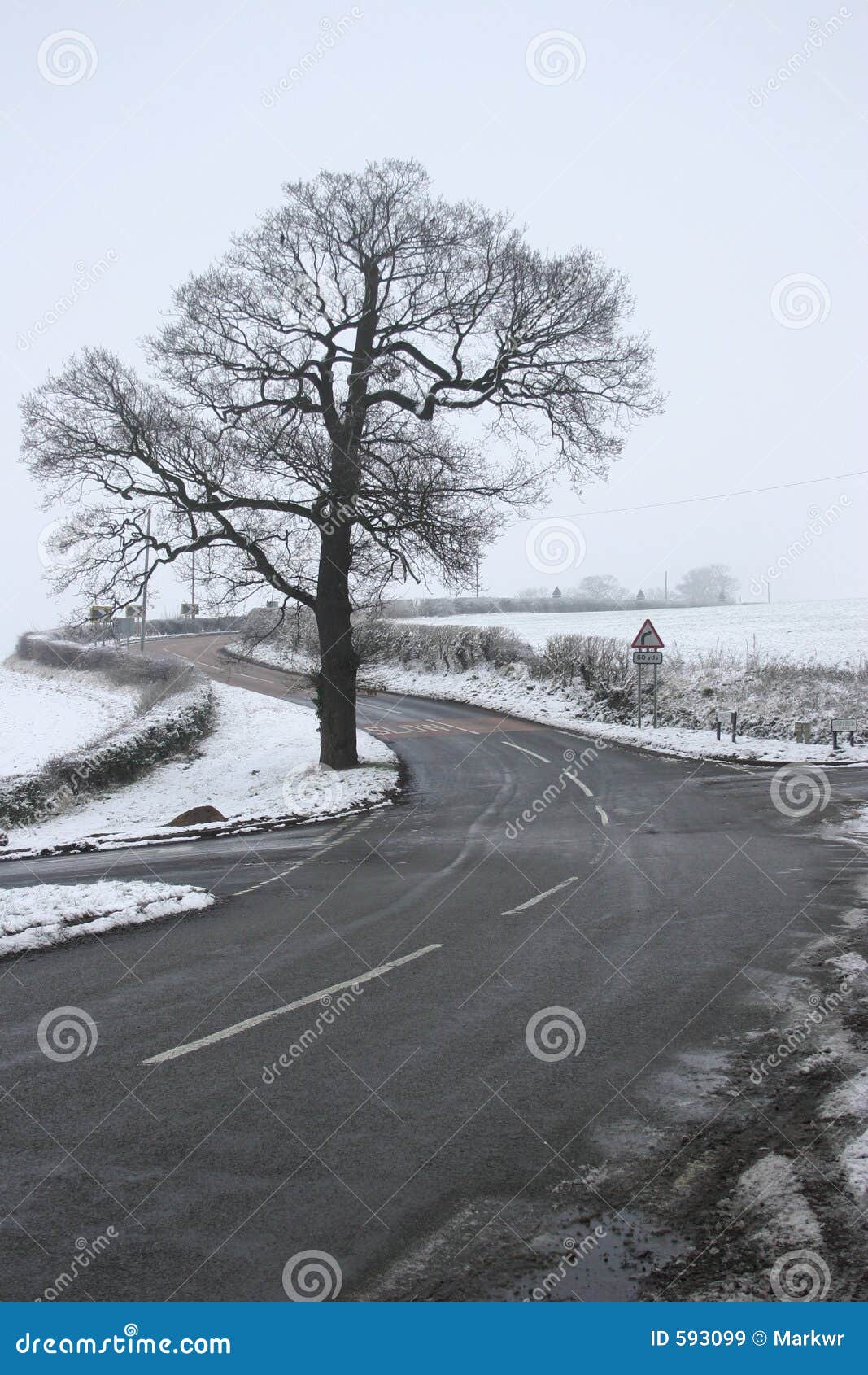 A Road Junction in Winter stock image. Image of rural, accident - 593099