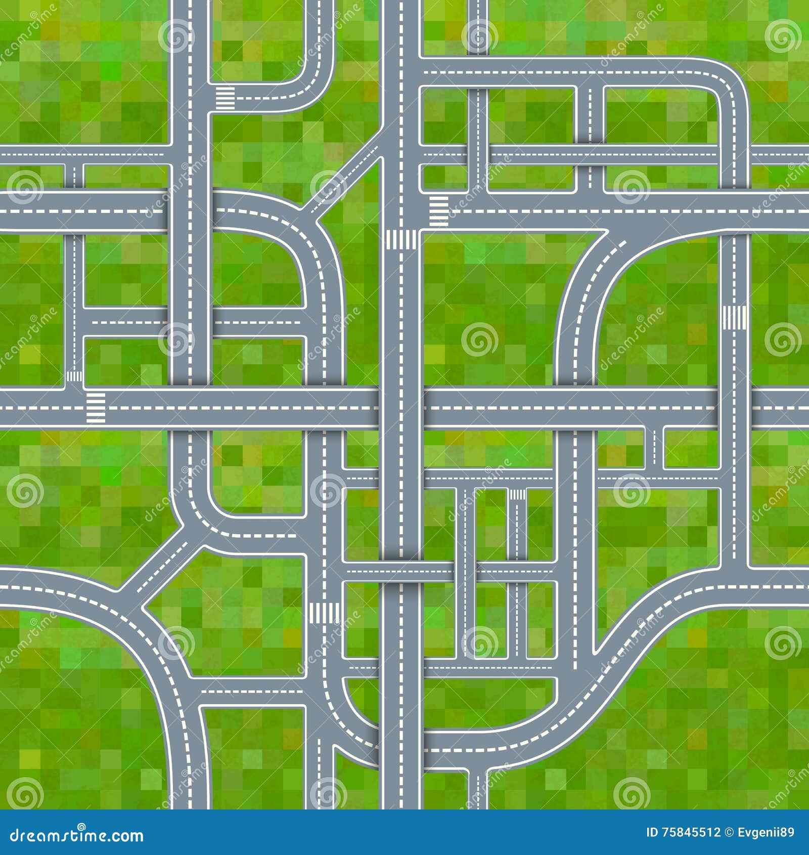 Road Junctions on Grass Background, Seamless Pattern Stock Vector ...
