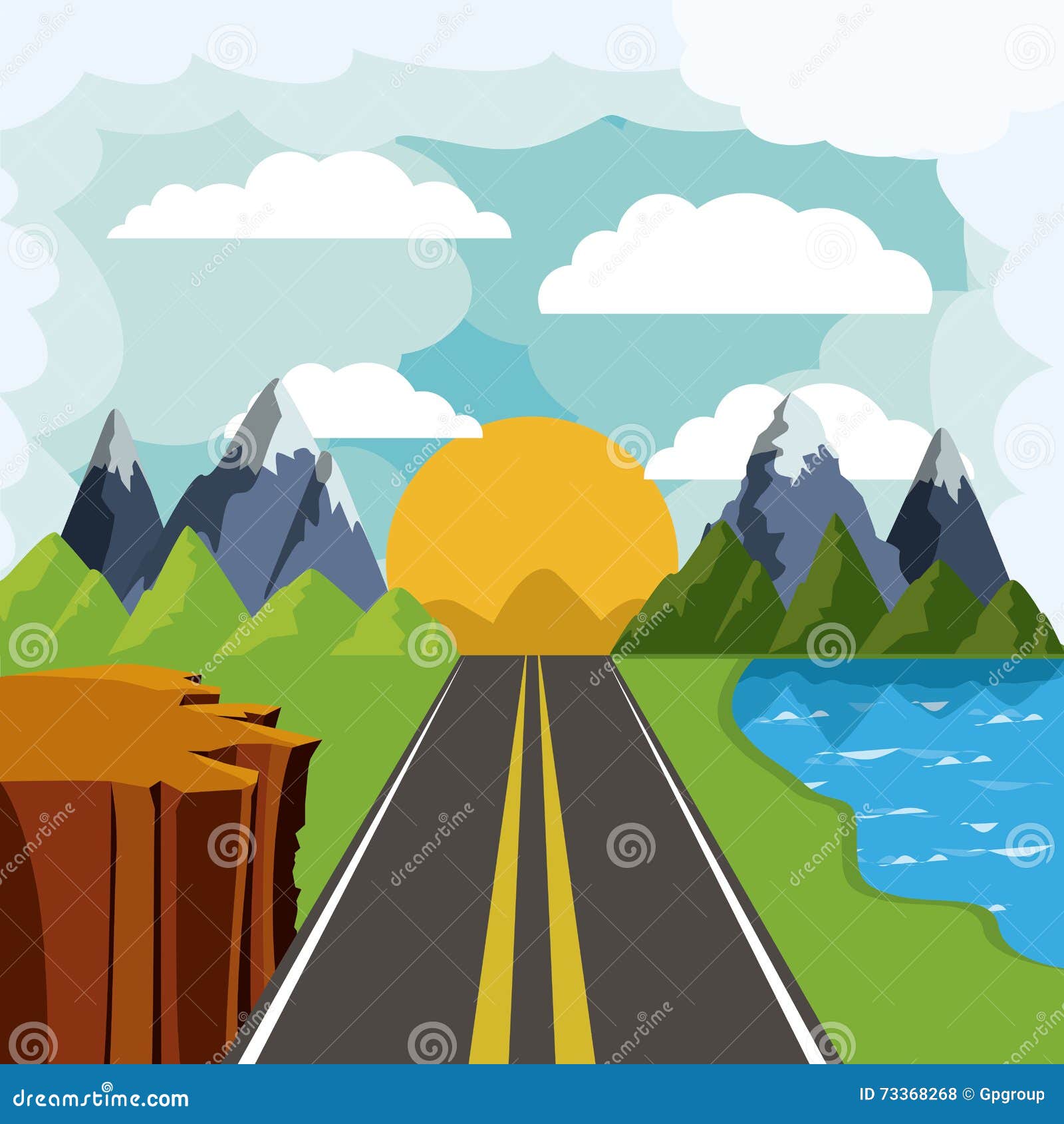 Road landscape design stock vector. Illustration of cloudy - 73368268