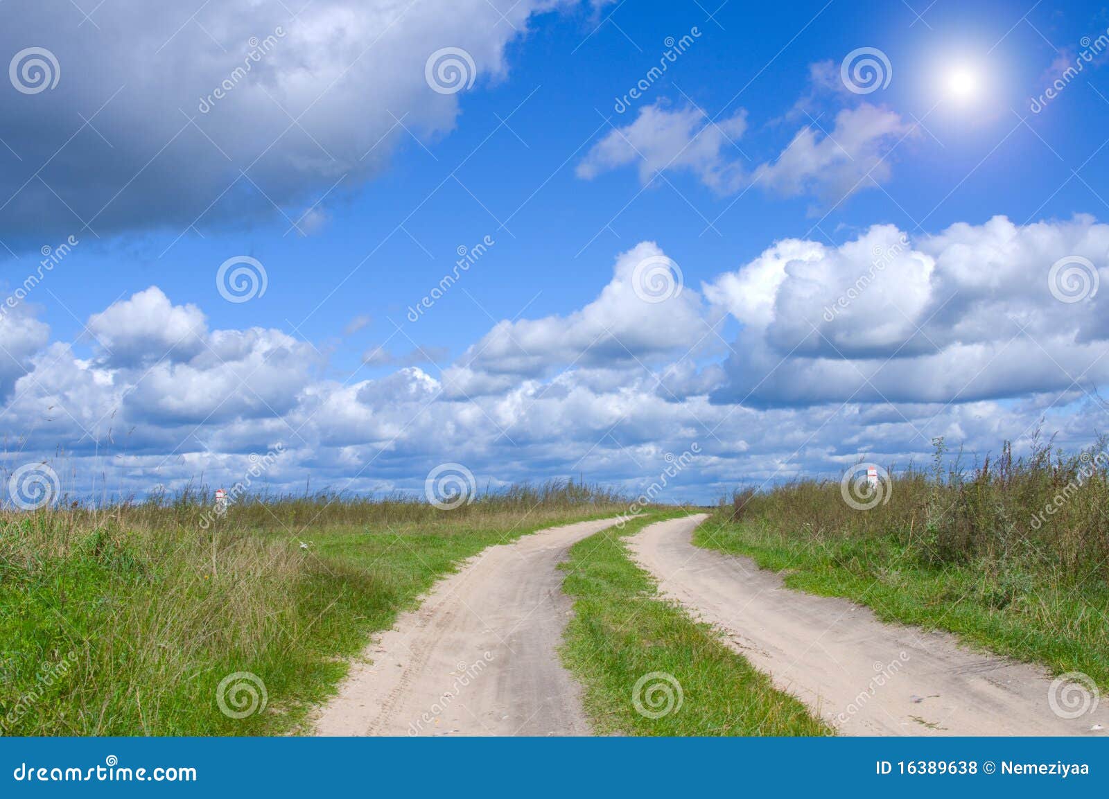 Road Lane And Deep Blue Sky. Stock Photo - Image of bright, field: 16389638