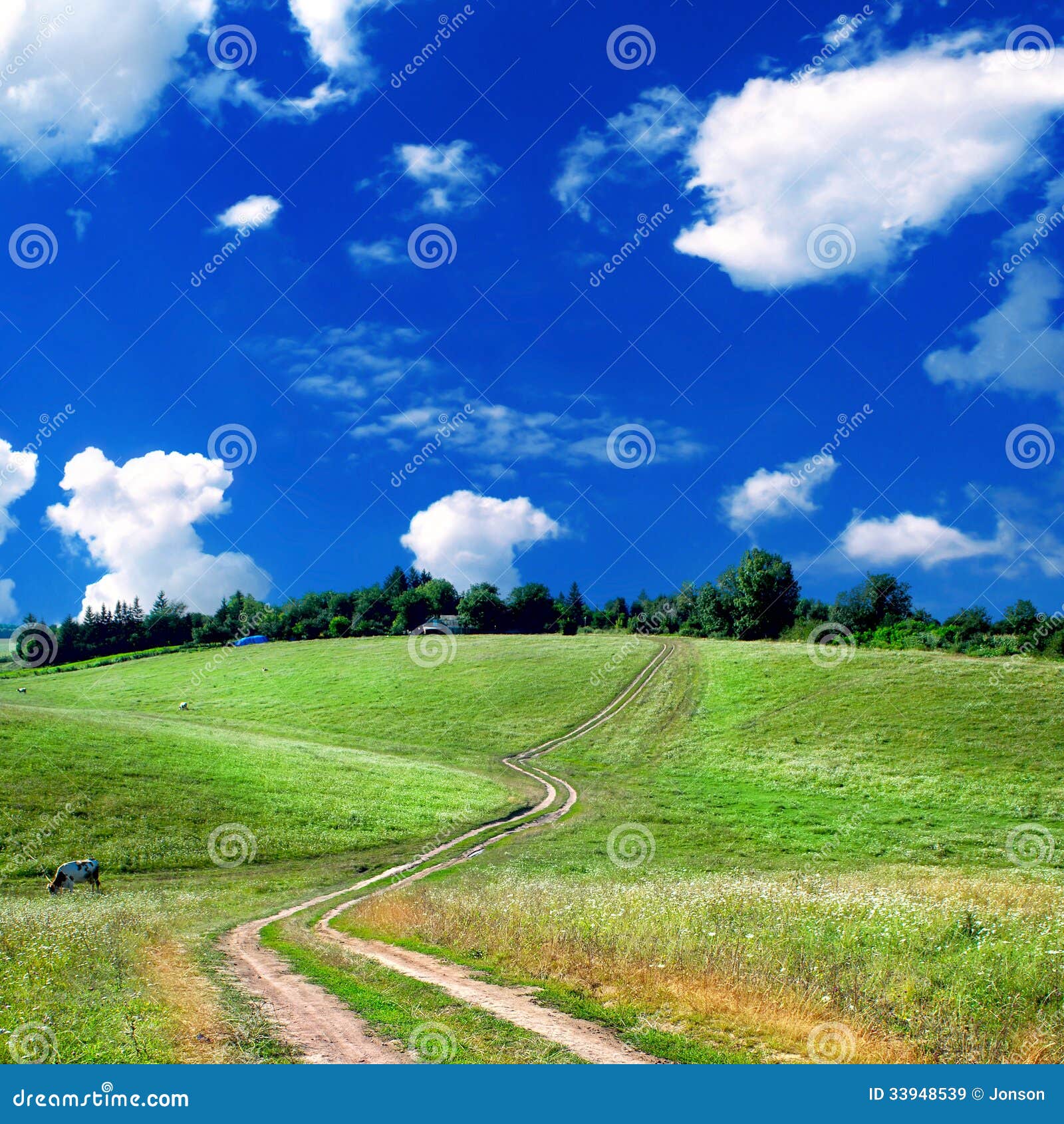Road lane and green fields stock image. Image of environment - 33948539