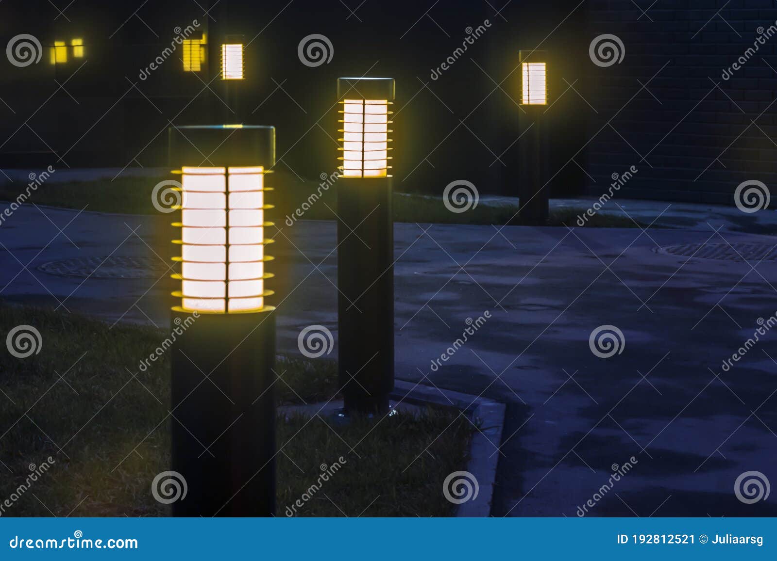 Road Lanterns with Yellow Light at Road Side at Night Stock Image ...