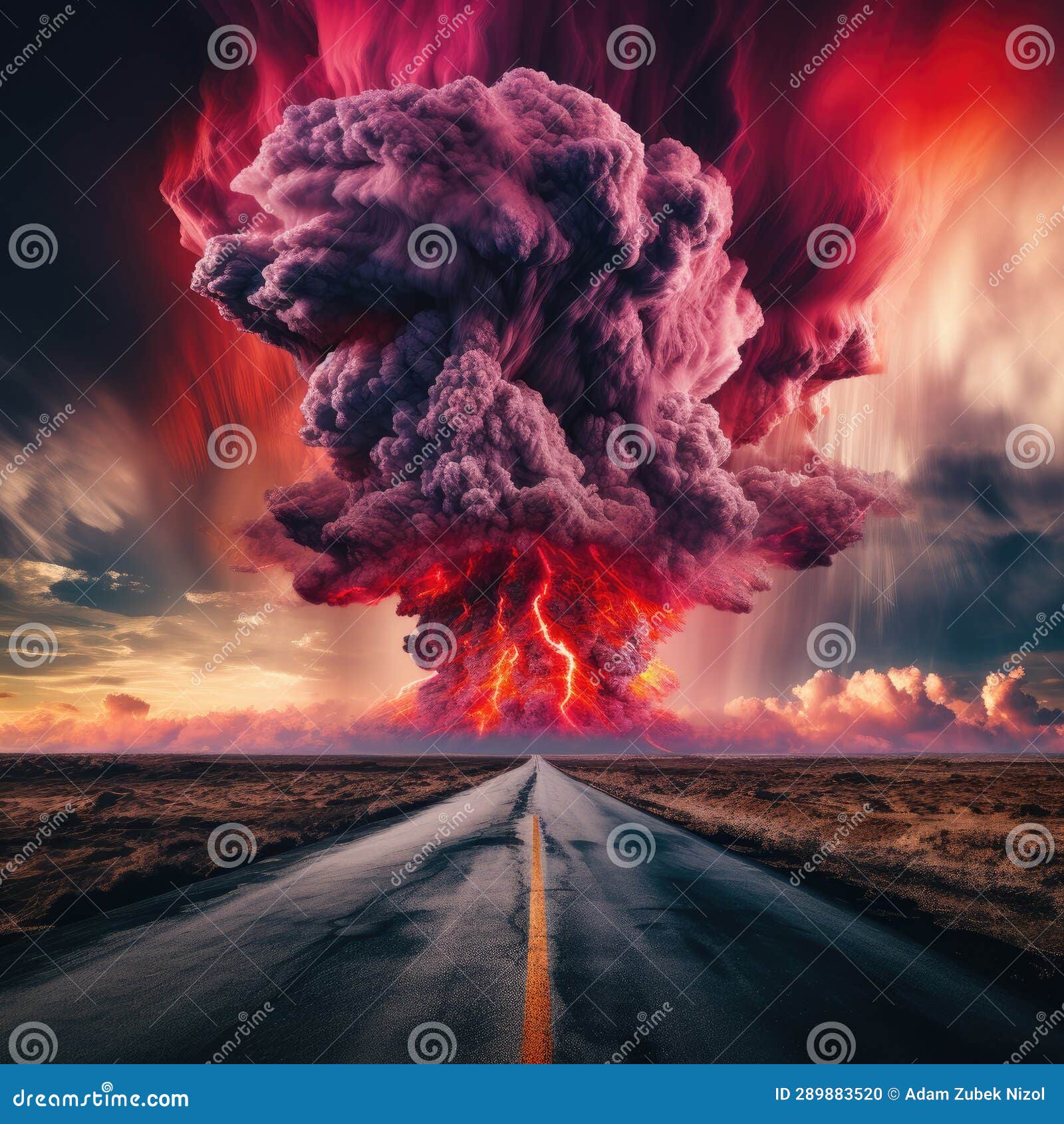 A Road with a Large Explosion Stock Illustration - Illustration of ...