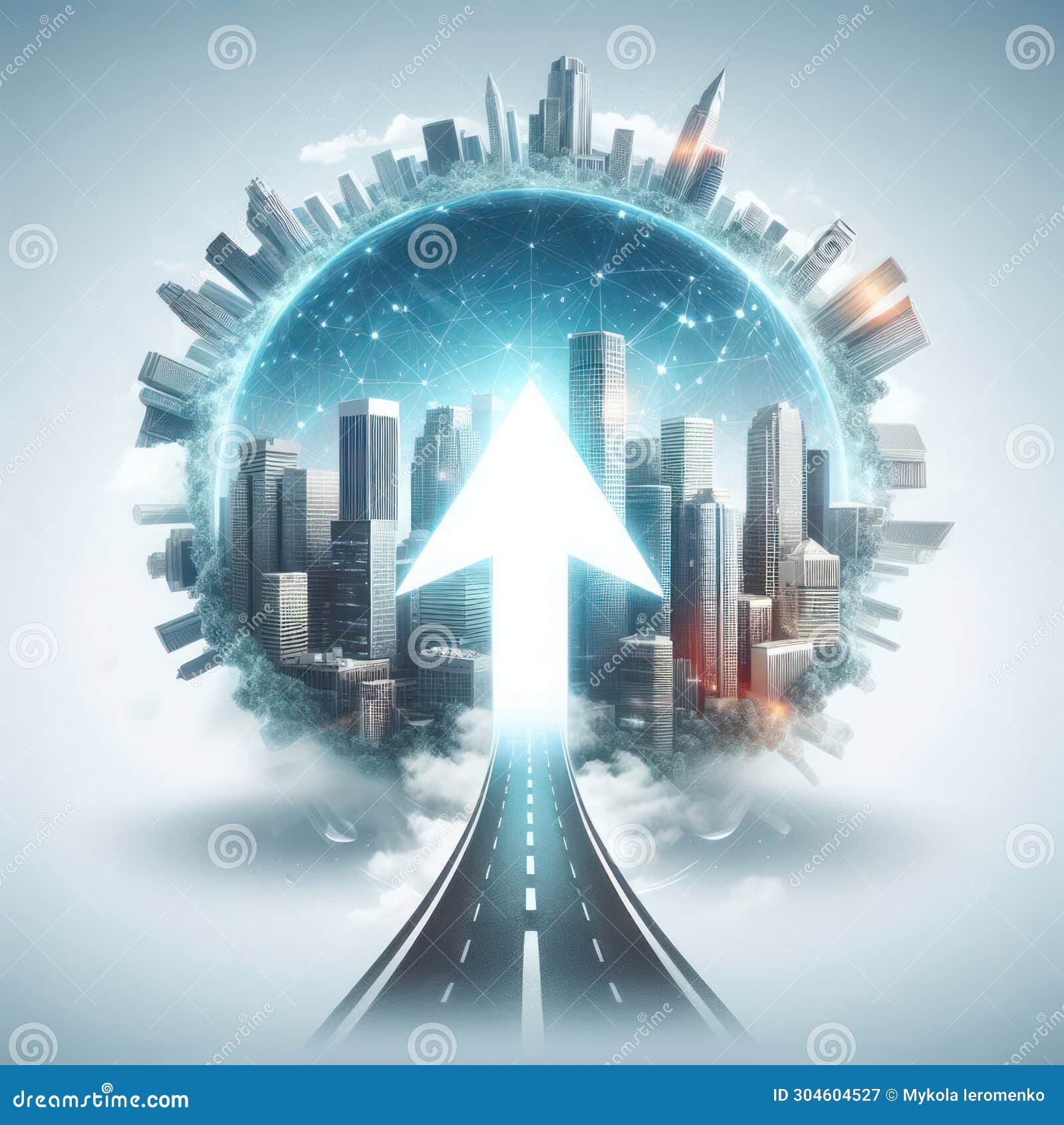 The Road Leading in the Direction of the Big City. Illustration ...