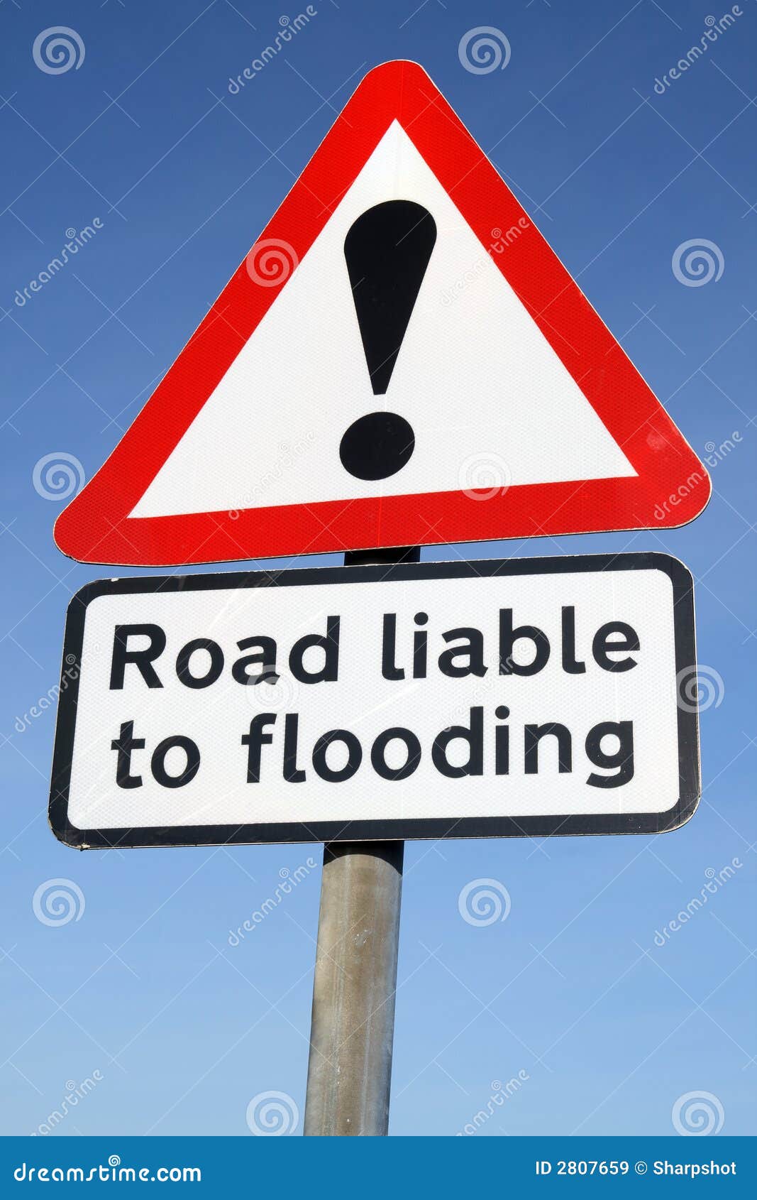 Road liable to flooding. stock image. Image of signpost - 2807659