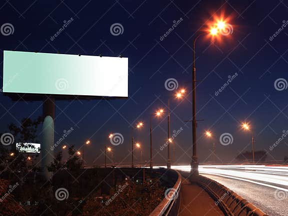 Road with Lights and Large Blank Billboard Stock Photo - Image of ...