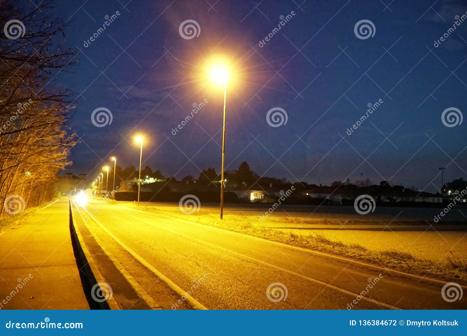 Road Lights in Night, Street Post Shadow Stock Photo - Image of line ...