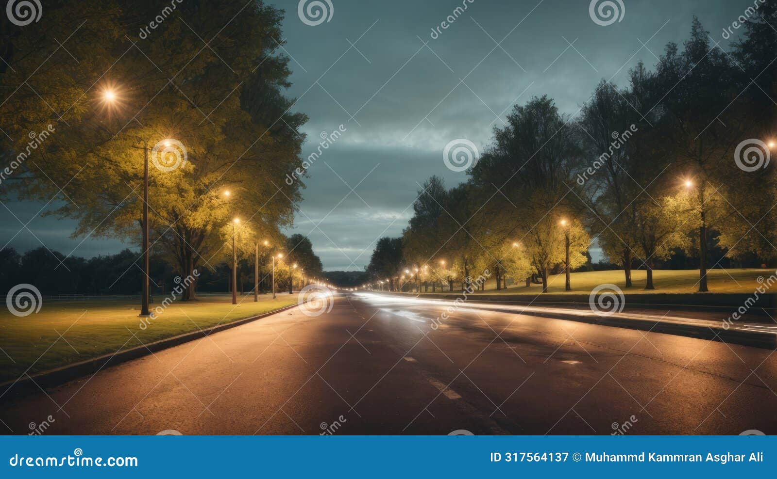 Road and Lights in the Park. Landscape Design Stock Illustration ...