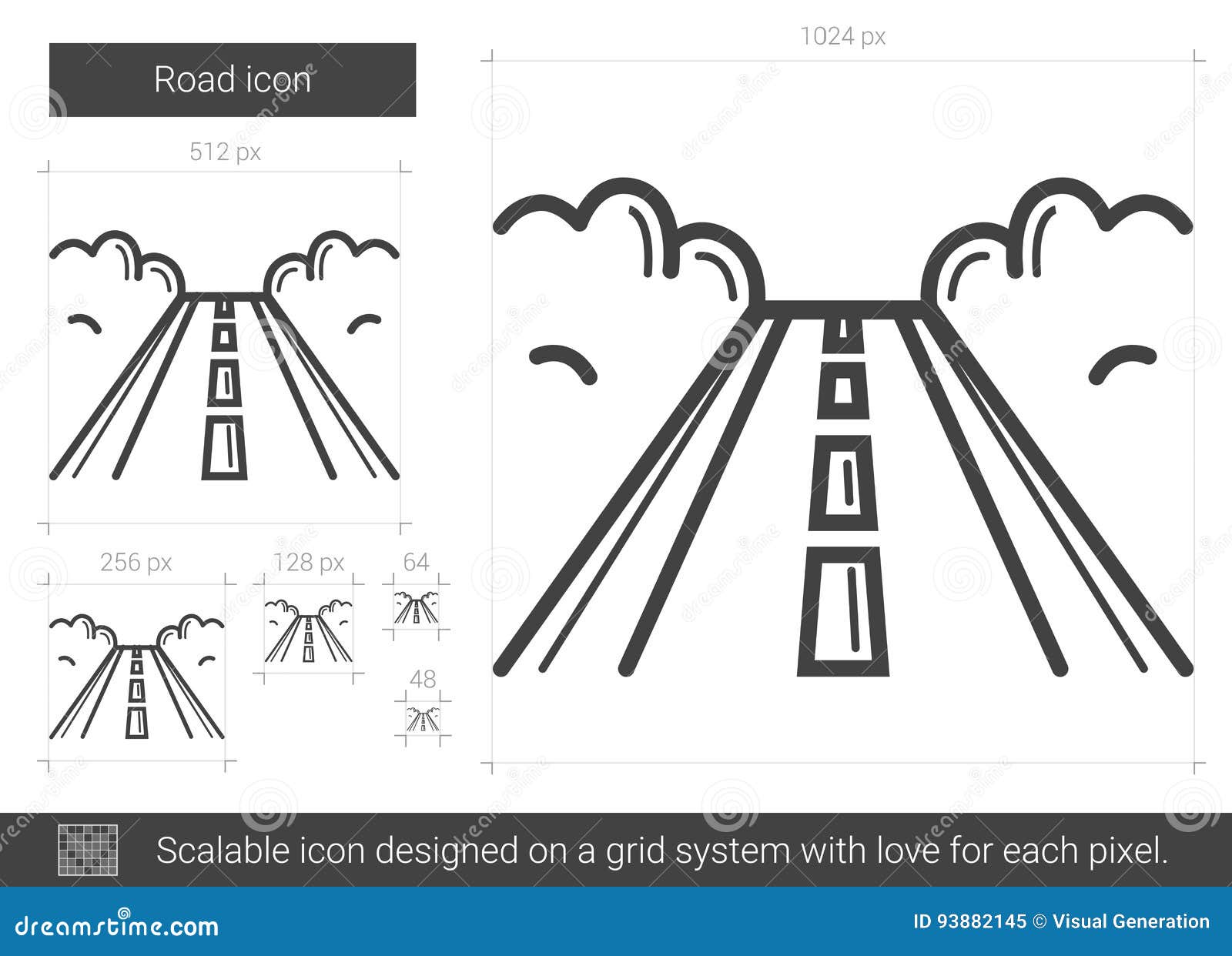 Road line icon. stock vector. Illustration of flat, asphalt - 93882145