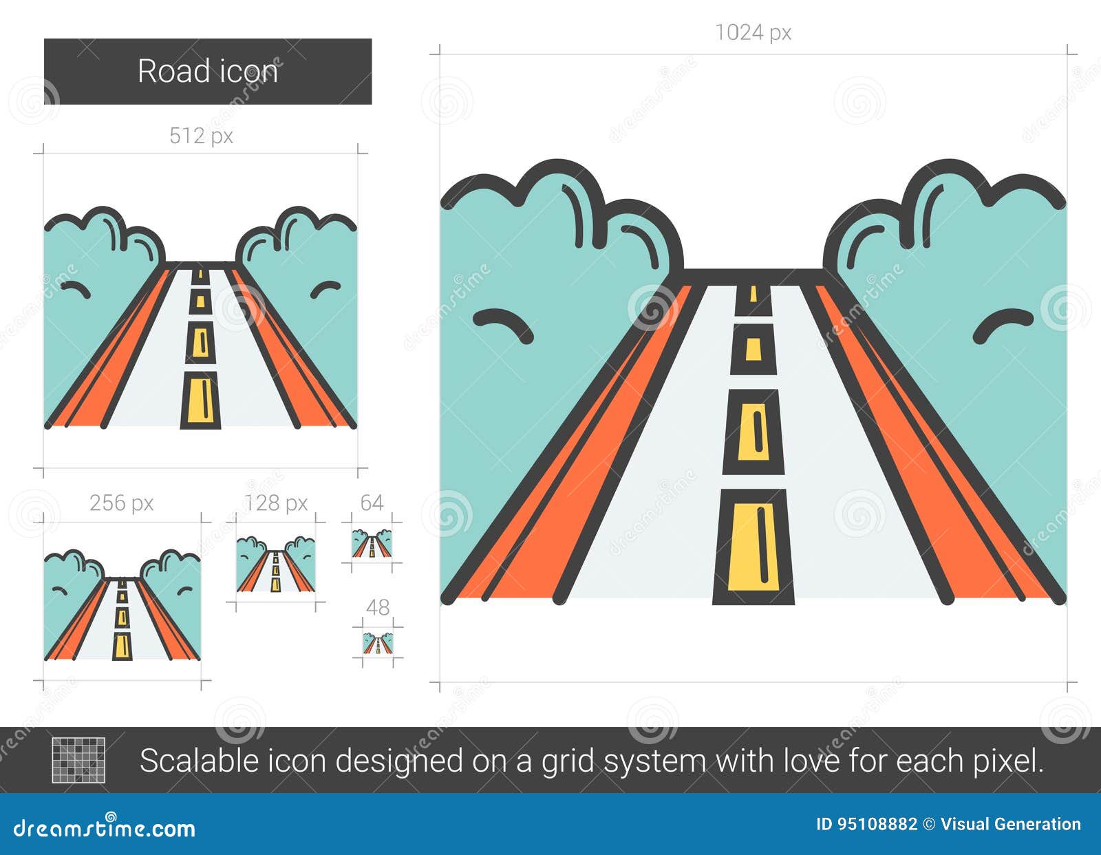Road line icon. stock vector. Illustration of icon, roadside - 95108882
