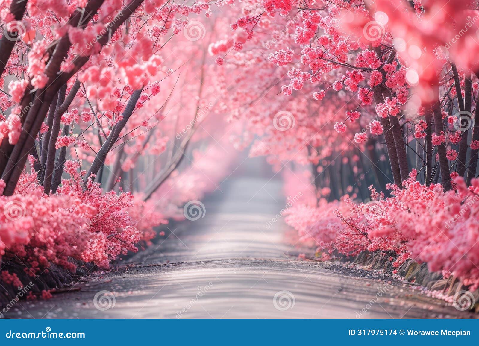 A Road Lined with Pink Cherry Trees Stock Photo - Image of fresh ...