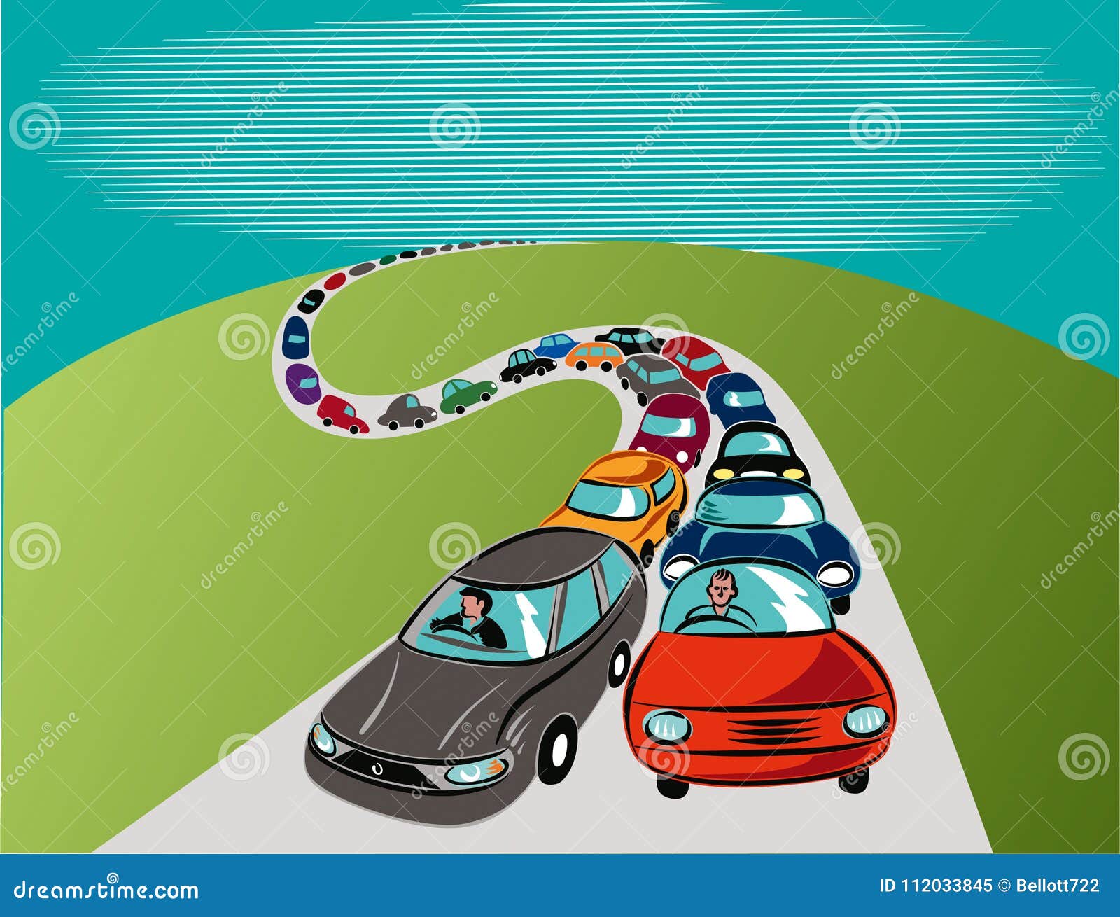 Road with a Long Queue of Cars. Stock Illustration - Illustration of ...
