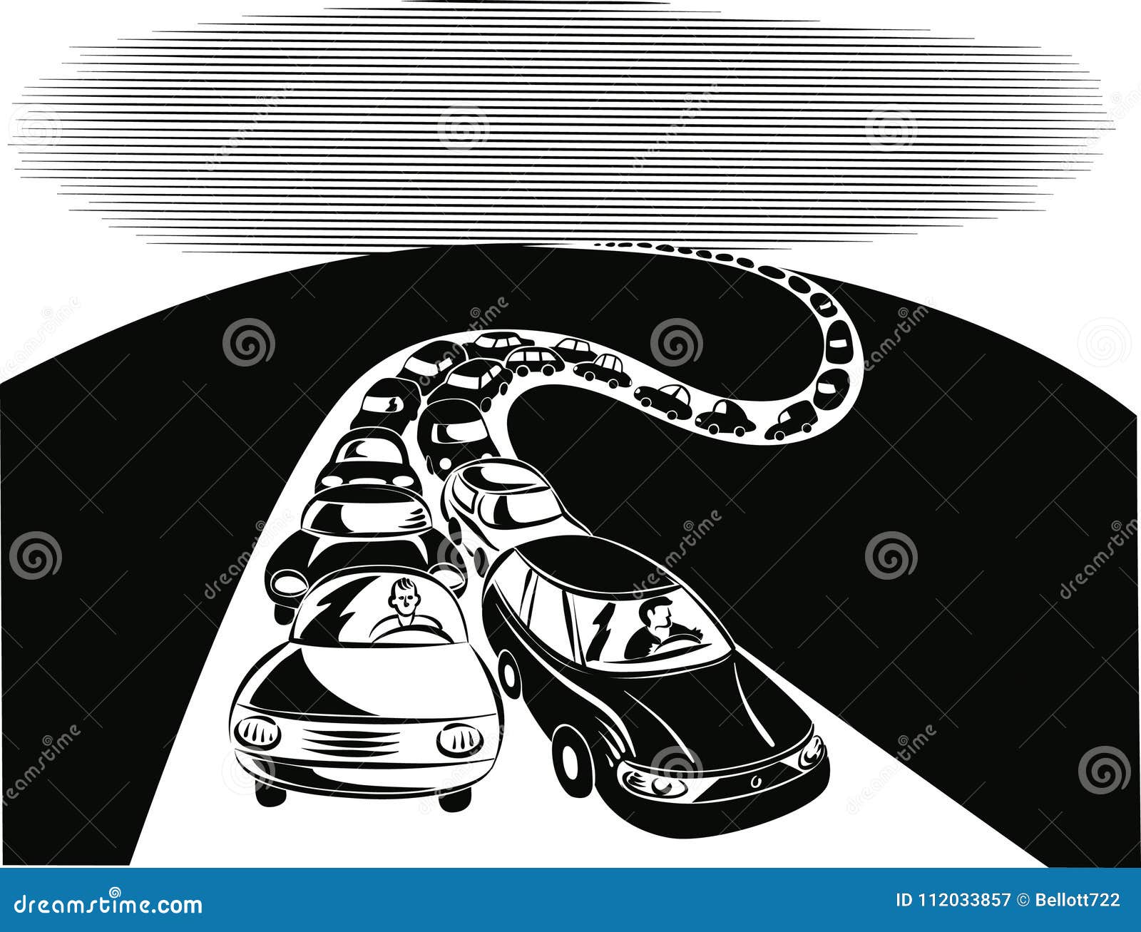 Road with a Long Queue of Cars. Stock Illustration - Illustration of ...