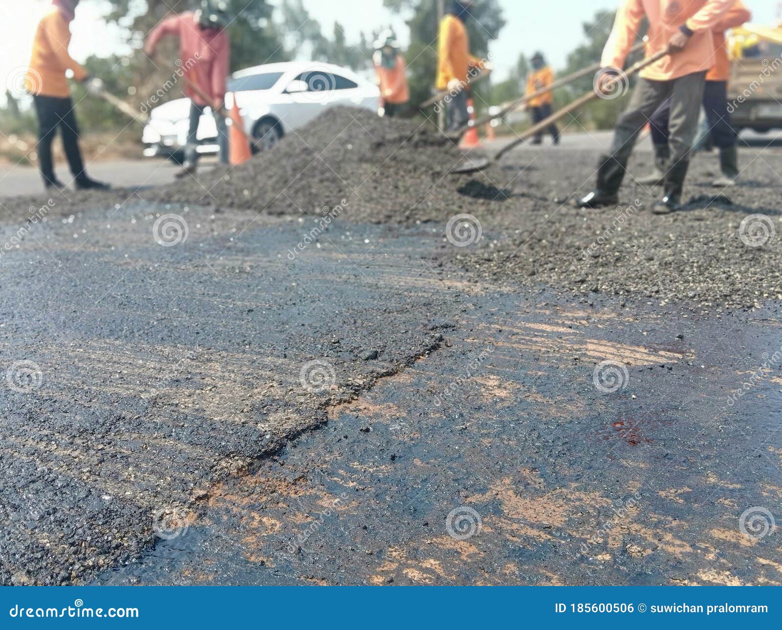 Road Maintenance Work Using Human Labor Stock Photo - Image of activity ...