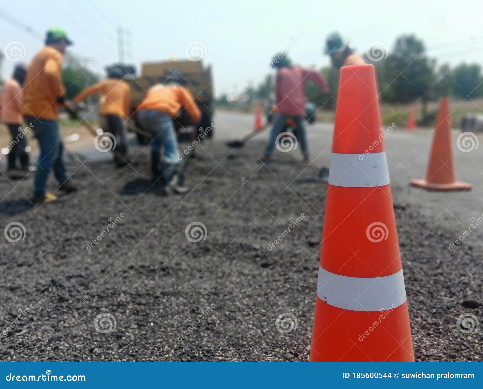 Road Maintenance Work Using Human Labor Blurred Image Stock Photo ...
