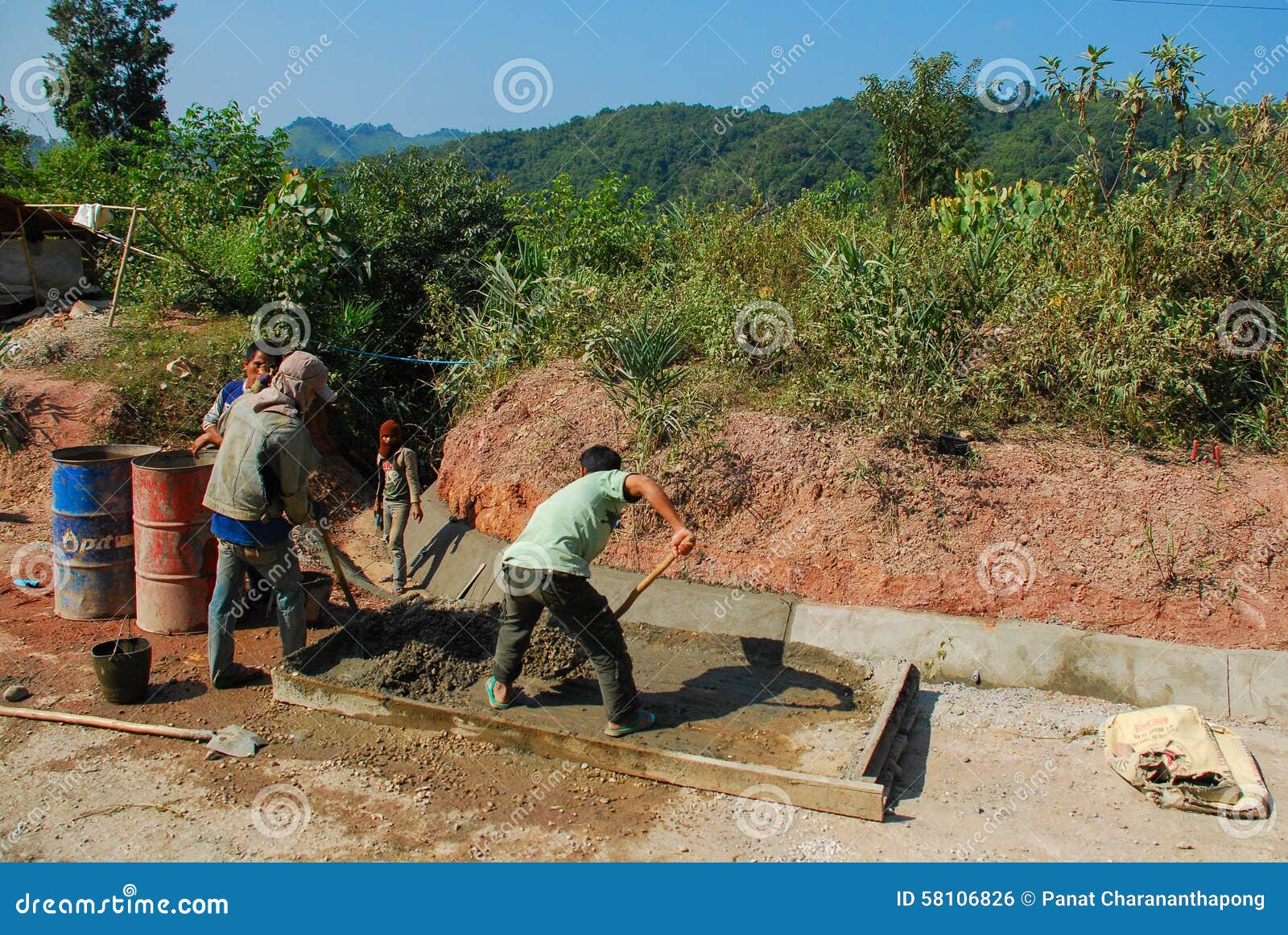 Road, making road editorial photo. Image of worker, laos - 58106826
