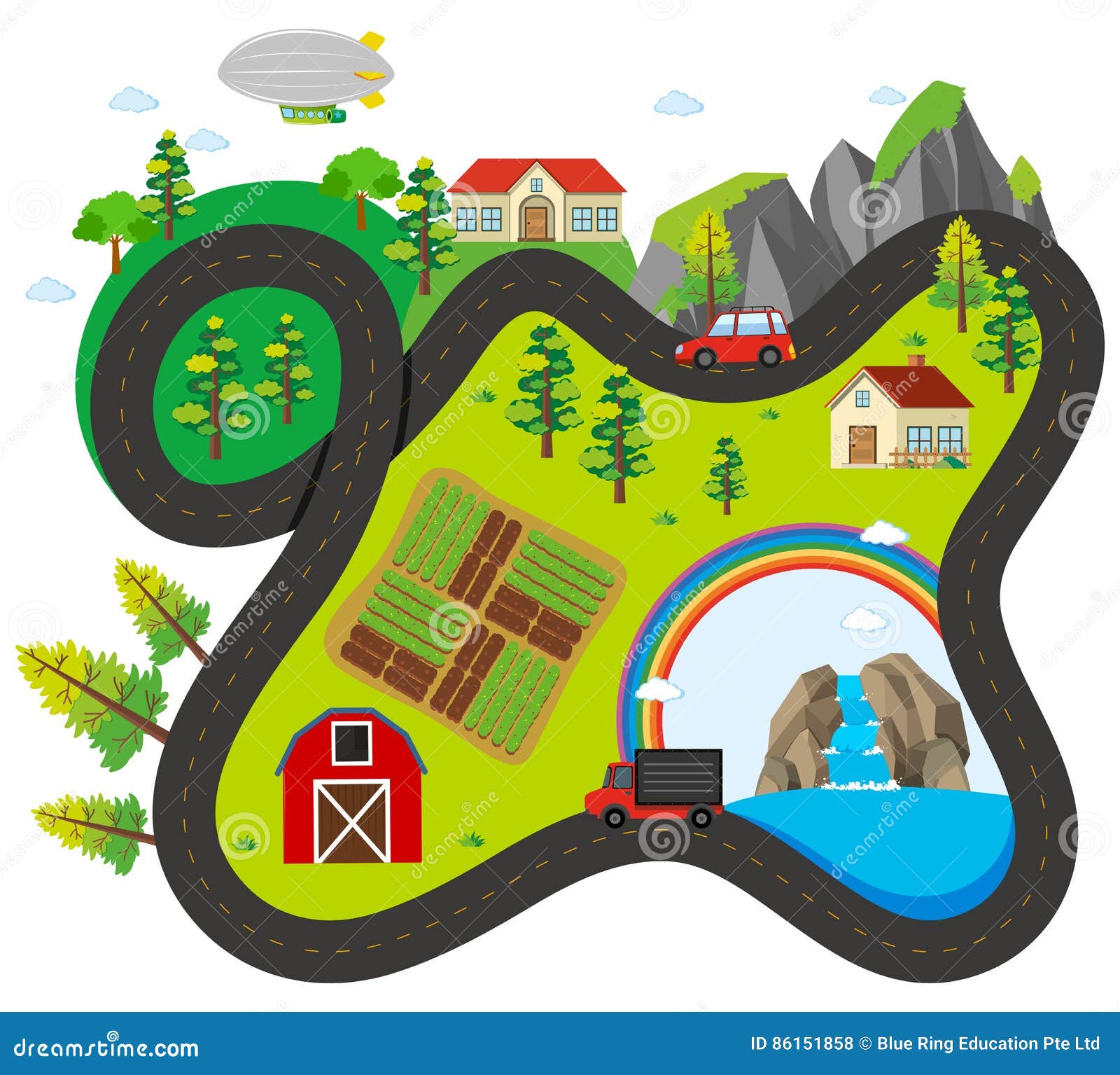 Road Map Around the Countryside Stock Vector - Illustration of outside ...