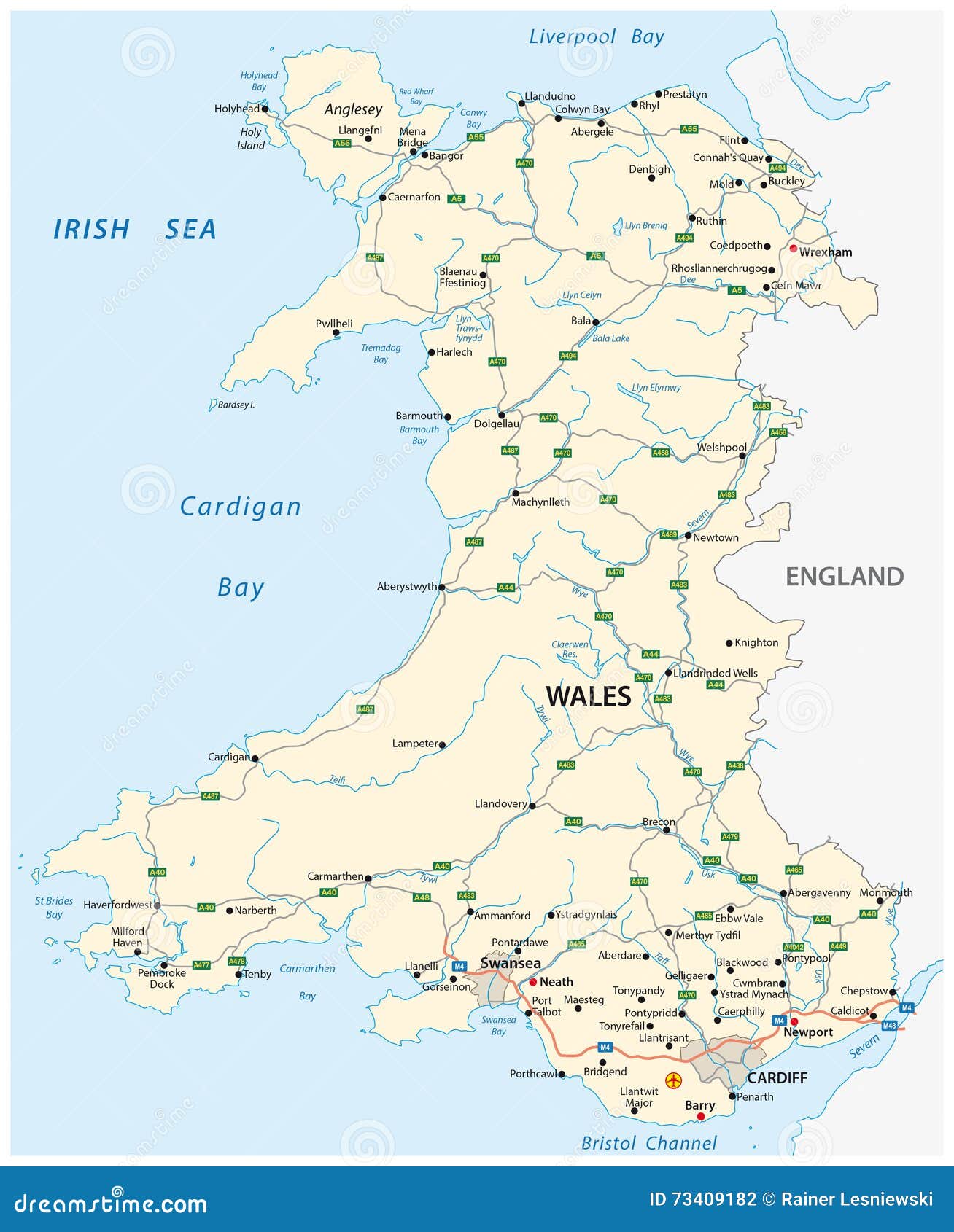 Road Map of the British Territory of Wales Stock Illustration ...