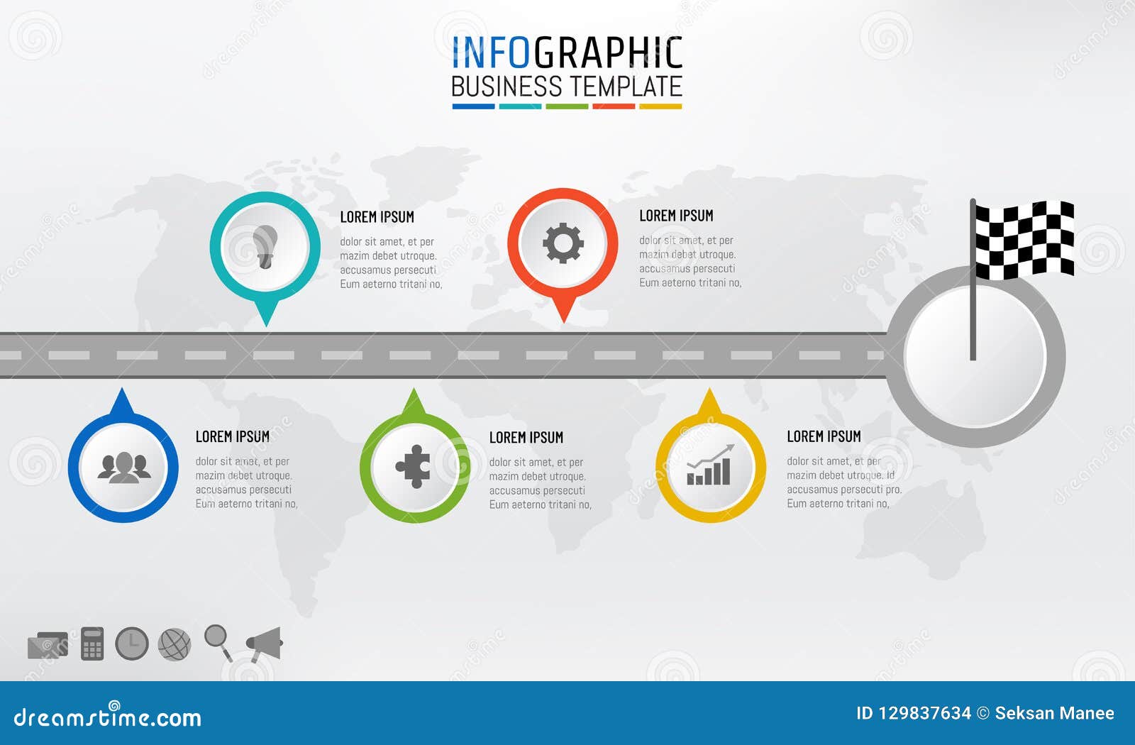 Road Map Business Timeline Info Graphics with Checkered Flag at ...