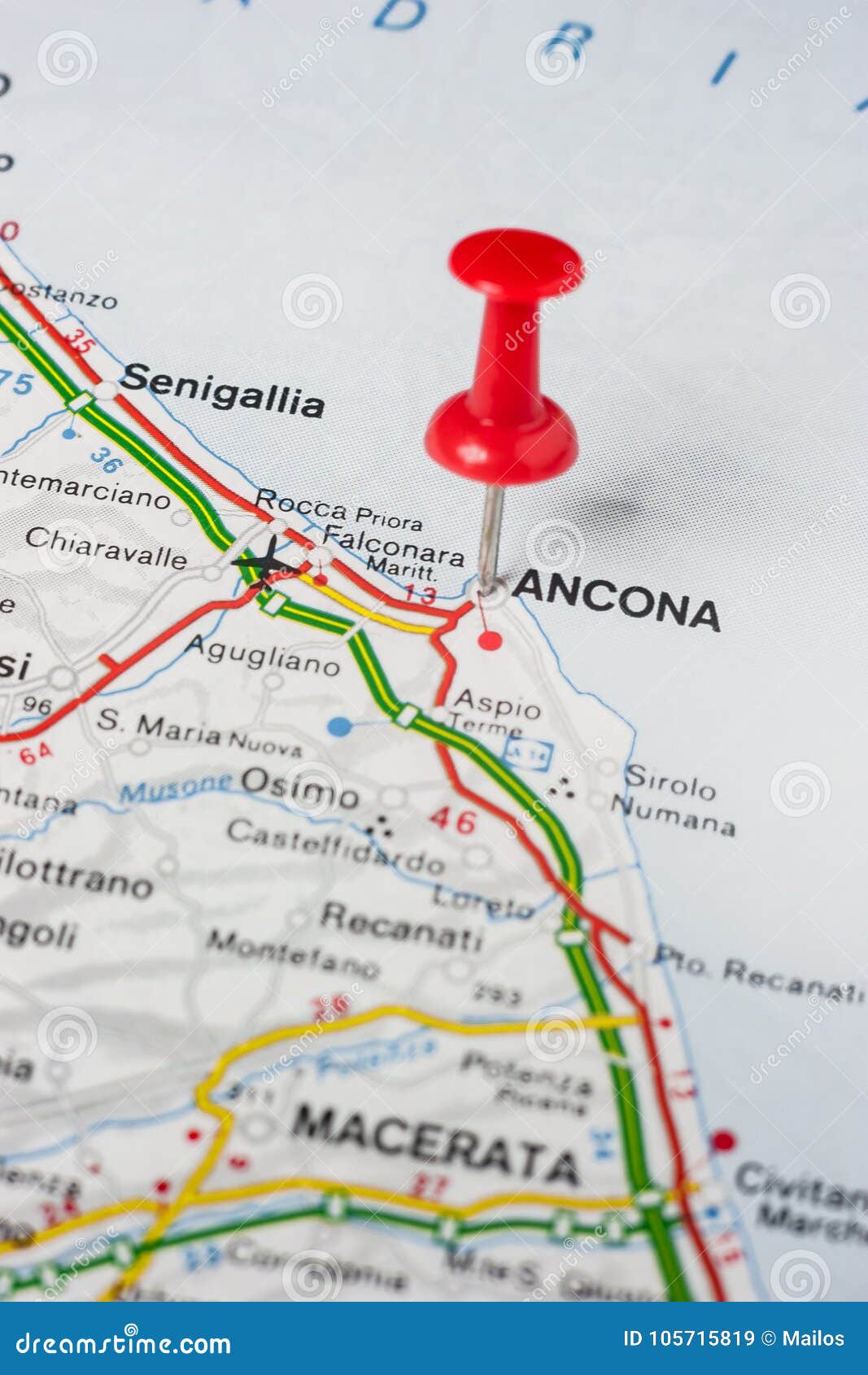 Ancona Pinned on a Map of Italy Stock Image - Image of topography ...