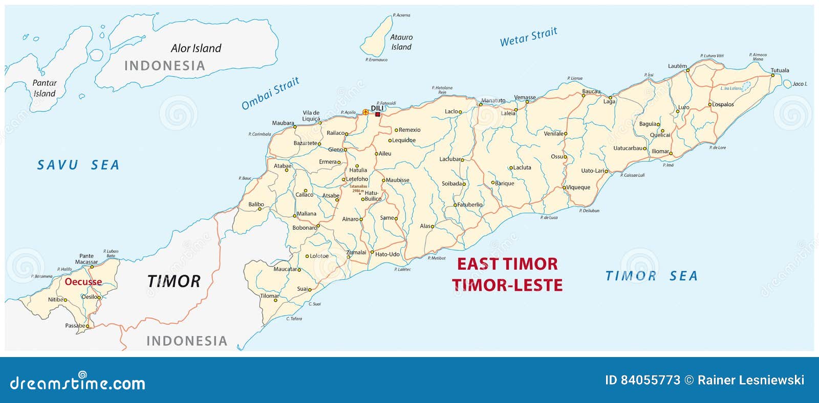 Road Map Of The Democratic Republic Of Timor-Leste Cartoon Vector ...
