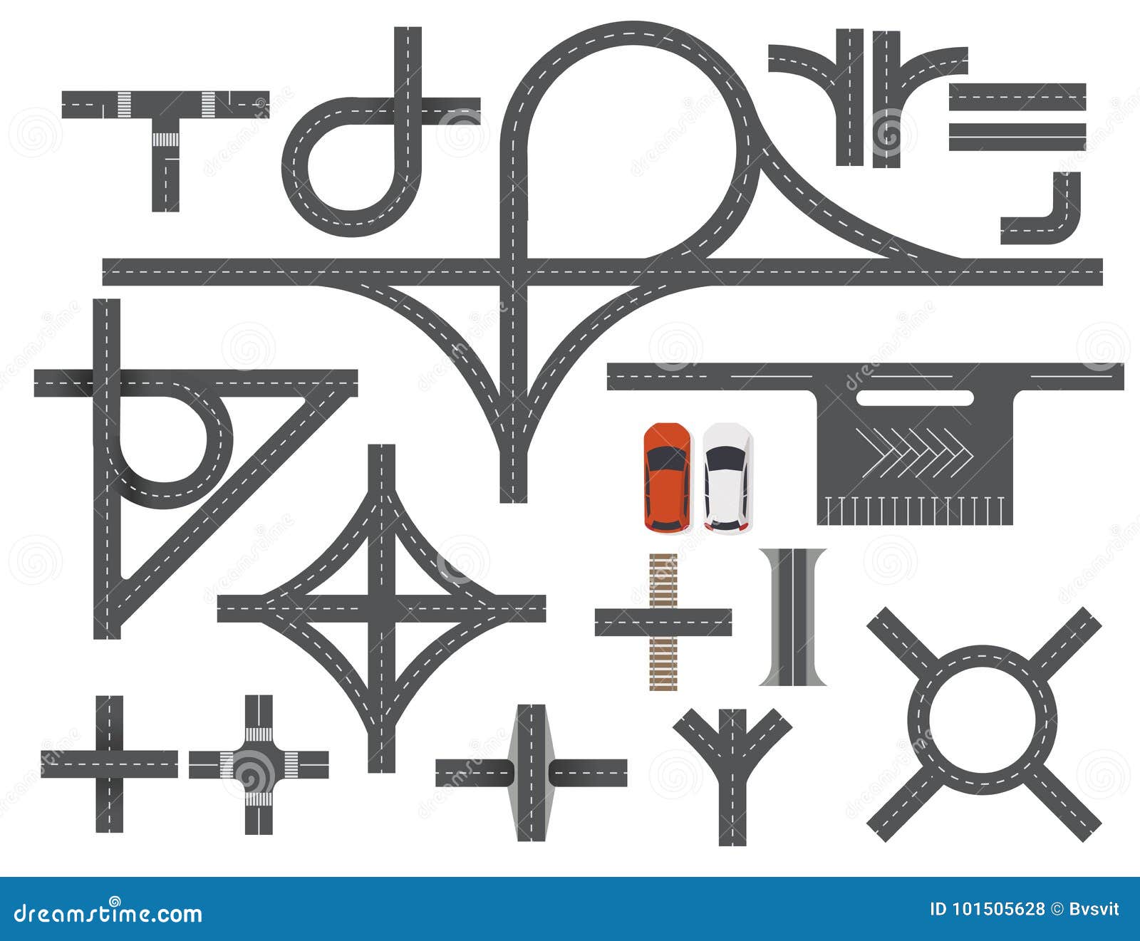 Road Map Design Element Set. Top View Vector Elements. Stock Vector ...