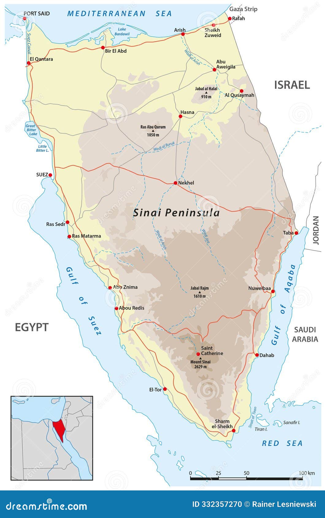 Sinai Peninsula Region, A Continental Land Bridge, Gray Political Map ...
