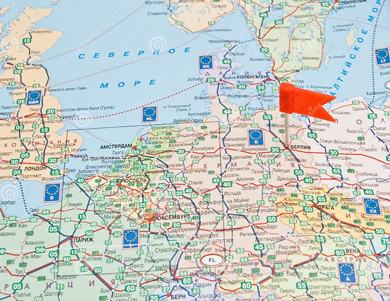 Road Map of Europe with Note about the Route Stock Photo - Image of ...
