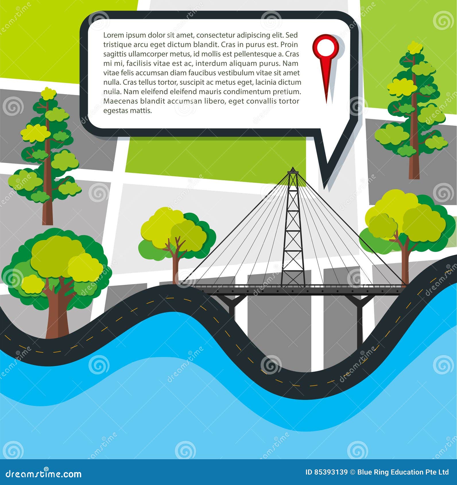 Road Map with Field and Bridge Stock Vector - Illustration of land ...