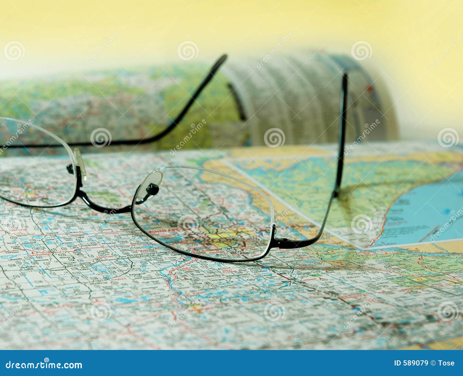 Road map and glasses stock image. Image of urban, glasses - 589079
