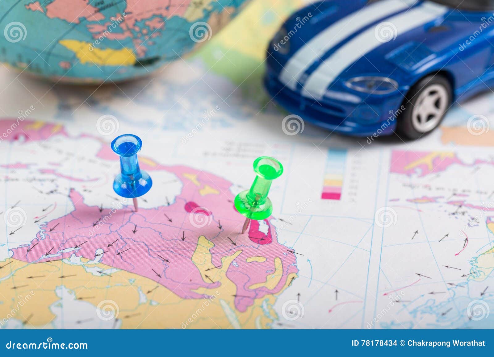 Road Map, Green Push Pin the Location of Destination by Car on a Stock ...
