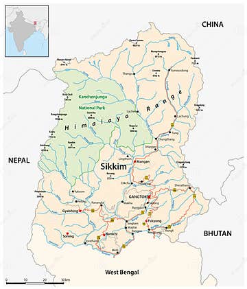 Road Map of the Indian State of Sikkim Stock Vector - Illustration of ...