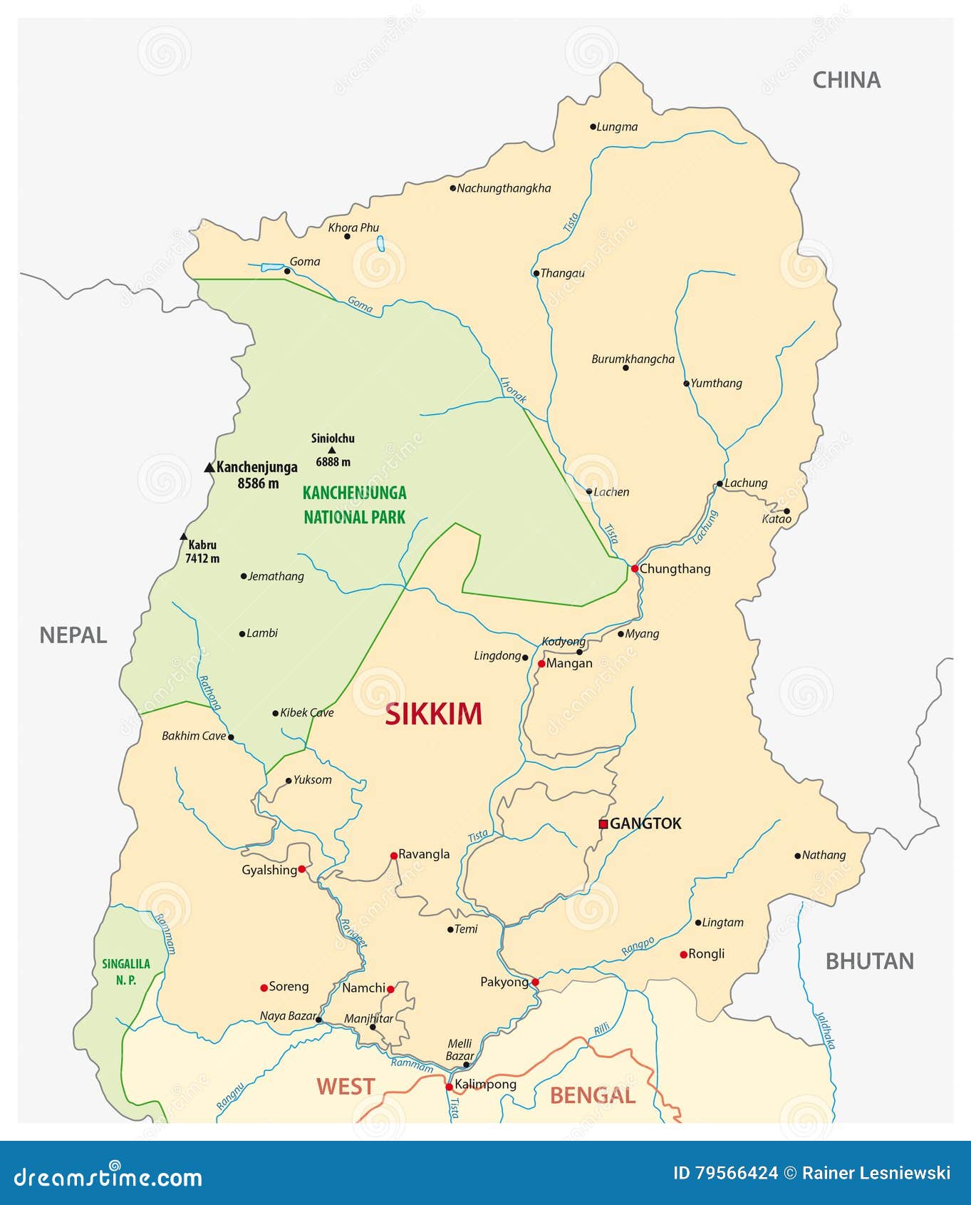 Road Map of the Indian State Sikkim Stock Vector - Illustration of ...