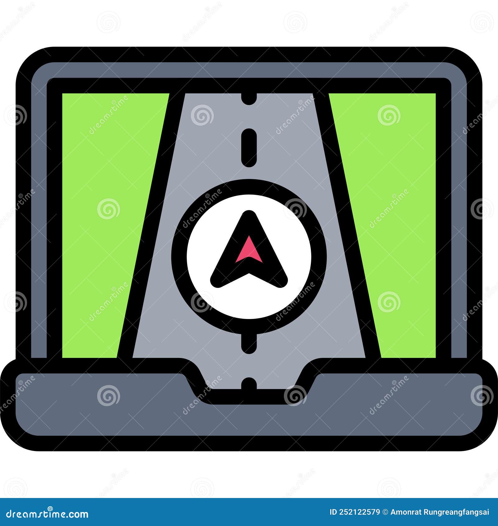 Road Map on Laptop Screen Icon, Location Map and Navigation Vector ...
