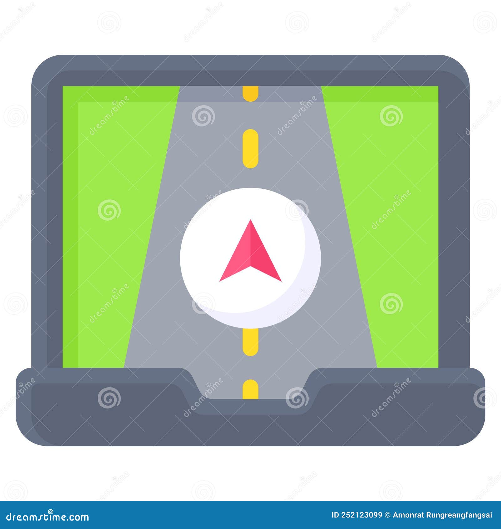Road Map on Laptop Screen Icon, Location Map and Navigation Vector ...