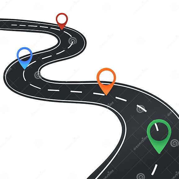 Road map with markers stock vector. Illustration of plan - 125353146