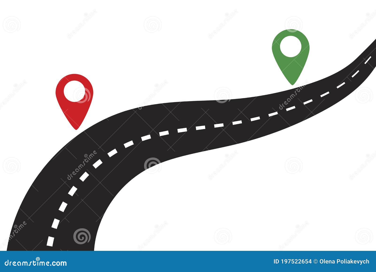 Road Map with Navigation. Location Marks on the Road. a Winding Path ...