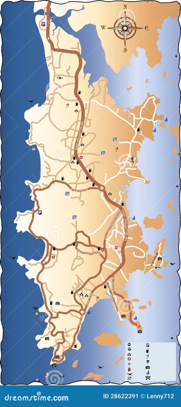 Road map of Phuket stock vector. Illustration of tourism - 28622391